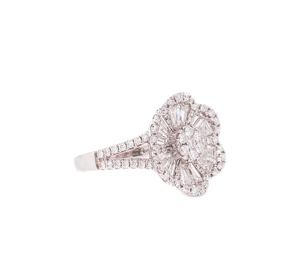 2.00ct 18k white gold flower design cocktail ring – Mazal Diamonds
